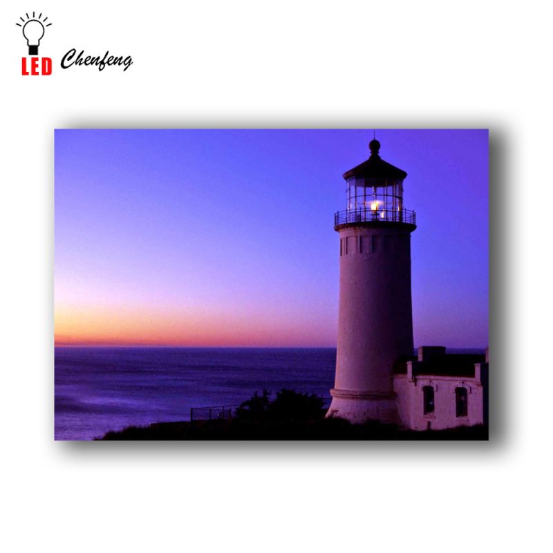 16x24in Led Lighted Lighthouse Canvas Print Beach Sunset Wall Art ...