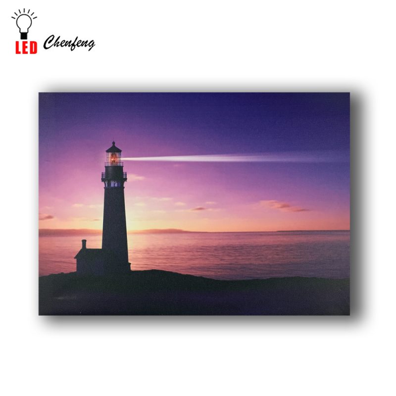 16x24in Led Lighted Lighthouse Canvas Print Beach Sunset Wall Art ...