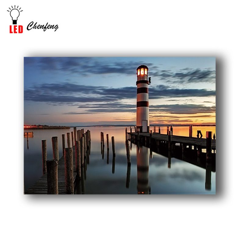 16x24in Led Lighted Lighthouse Canvas Print Beach Sunset Wall Art ...