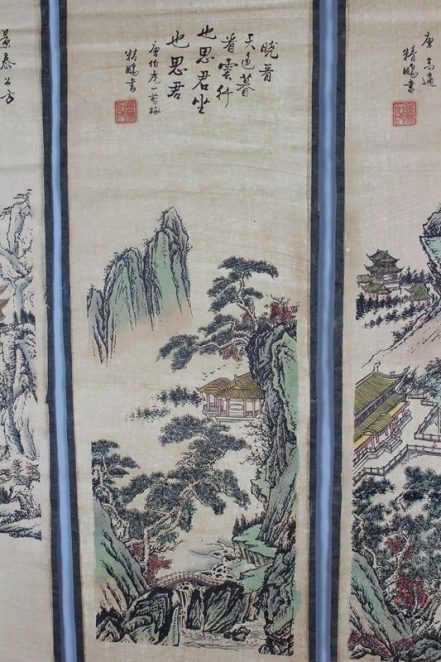 Vintage Traditional Chinese Calligraphy Painting Long Scroll Four ...