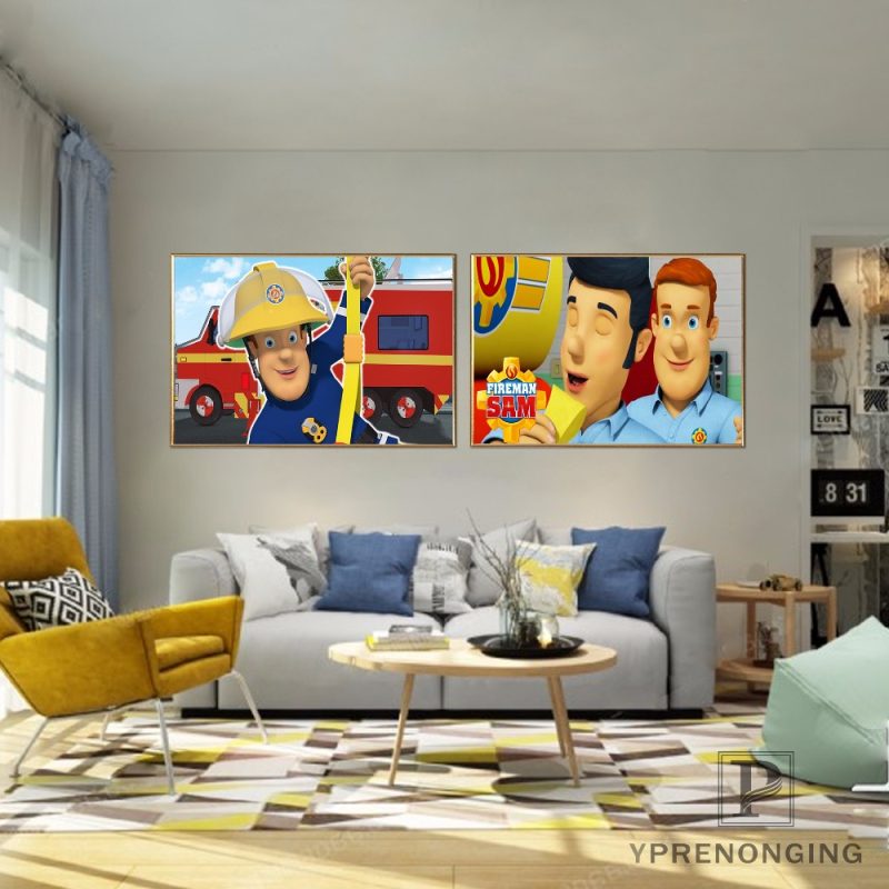 Fireman Sam Vintage Style Canvas Poster On Silk Fabric Custom Home ...