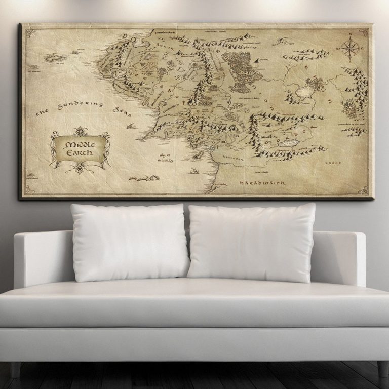 Vintage Middle Earth Map Canvas Art Retro Hobbit Oil Painting Poster ...