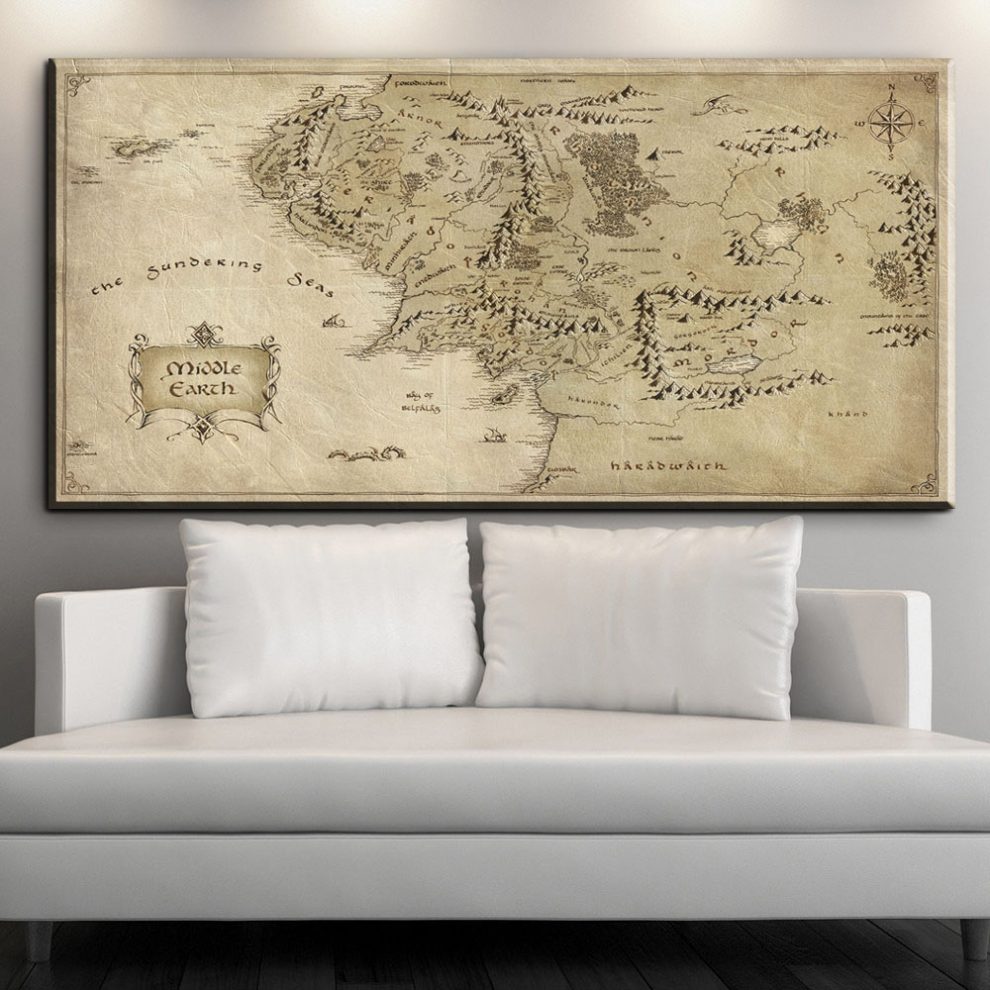 Vintage Middle Earth Map Canvas Art Retro Hobbit Oil Painting Poster ...