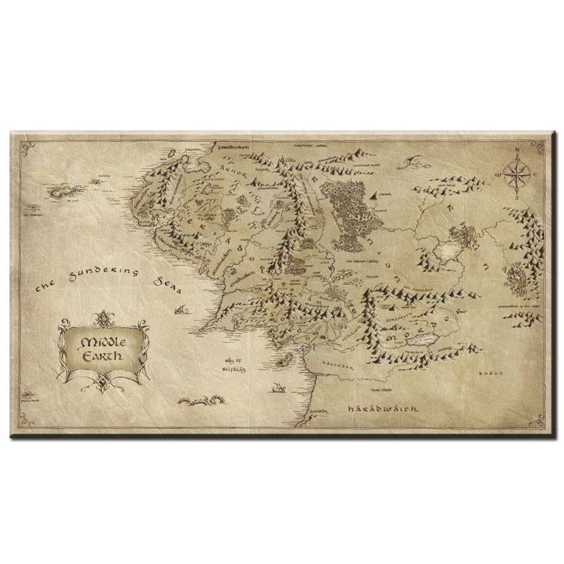 Vintage Middle Earth Map Canvas Art Retro Hobbit Oil Painting Poster ...