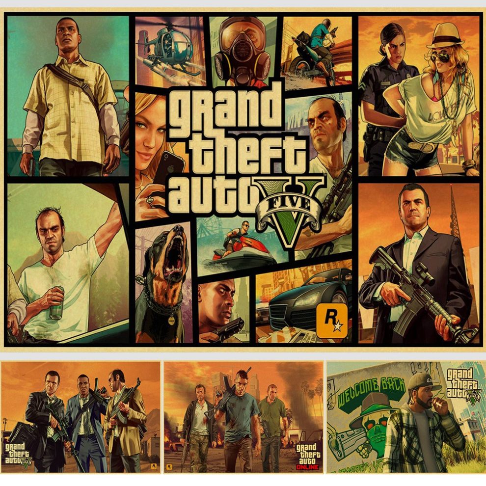Vintage Gta5 Grand Theft Auto V Pc Game Poster For Home Decor ...
