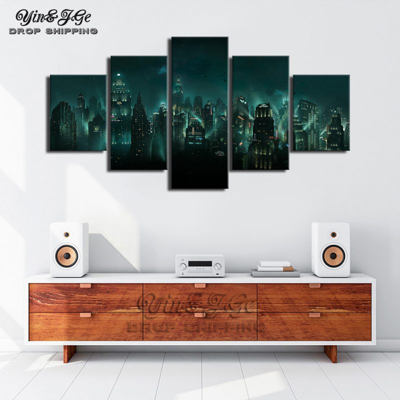 Bioshock Rapture Night View 5piece Hd Canvas Game Poster Wall Art ...