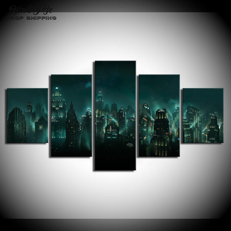 Bioshock Rapture Night View 5piece Hd Canvas Game Poster Wall Art ...
