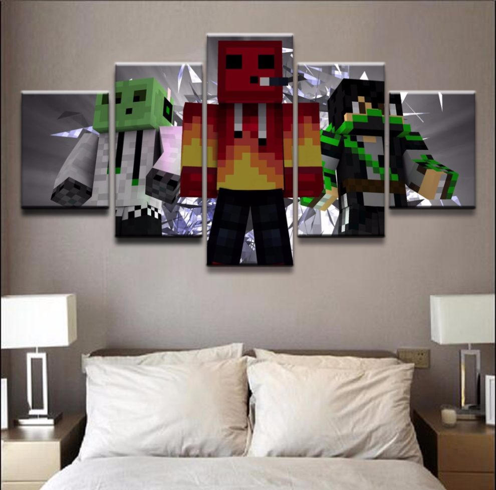 Minecraft Game Poster 5panel Hd Canvas Wall Art For Home Decor ...