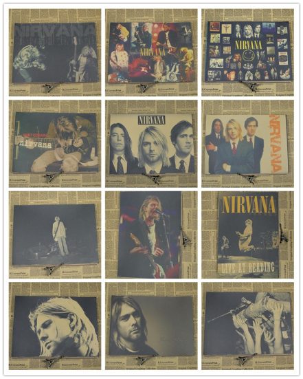 Nirvana Frontman Kurt Cobain Vintage Wall Poster Retro Rock Art Sticker ...
