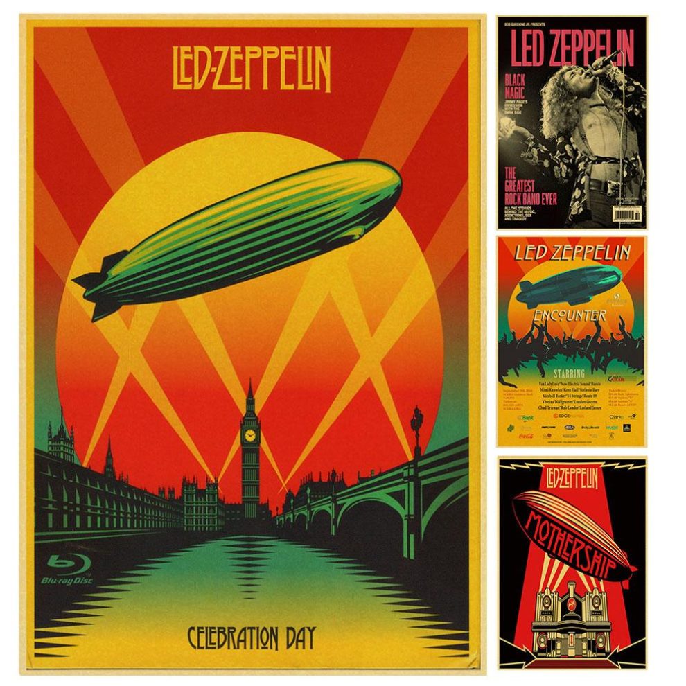Vintage Led Zeppelin British Rock Band Poster For Home Bar Cafe Decor ...