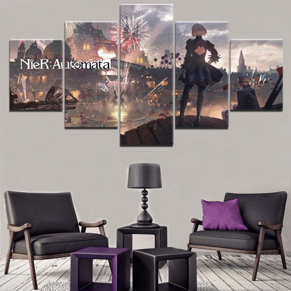 Nier Automata Yorha 5piece Canvas Print Modern Wall Art Fireworks ...