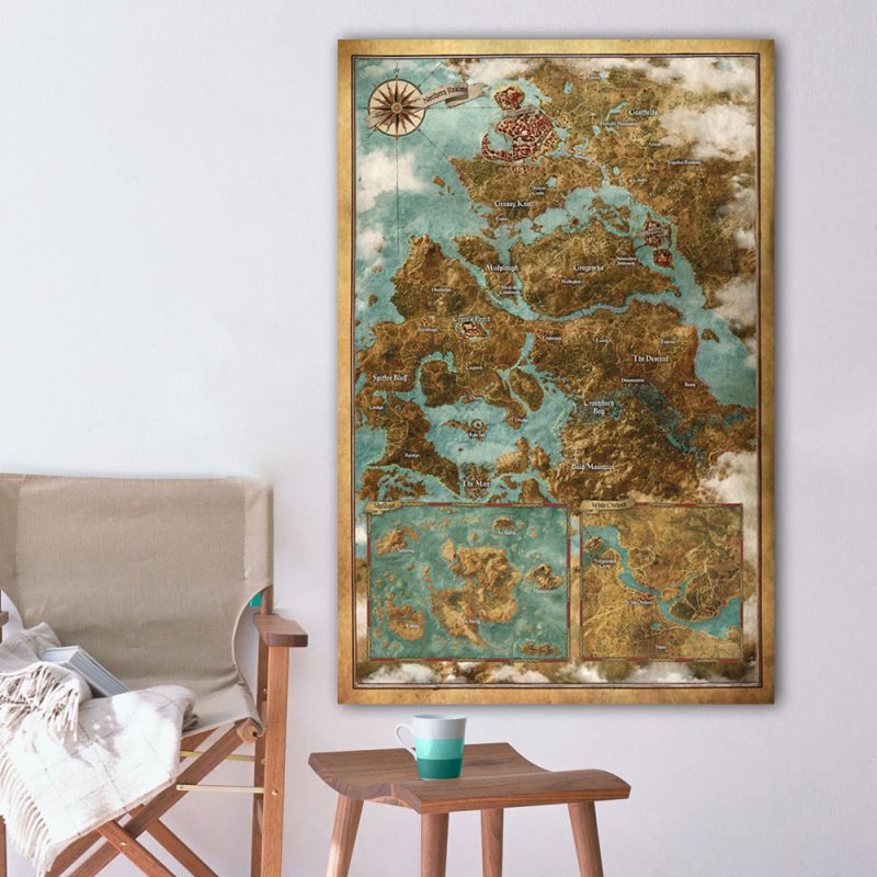 Witcher 3 Game Art Map Vintage Canvas Poster Print Room Decor ...