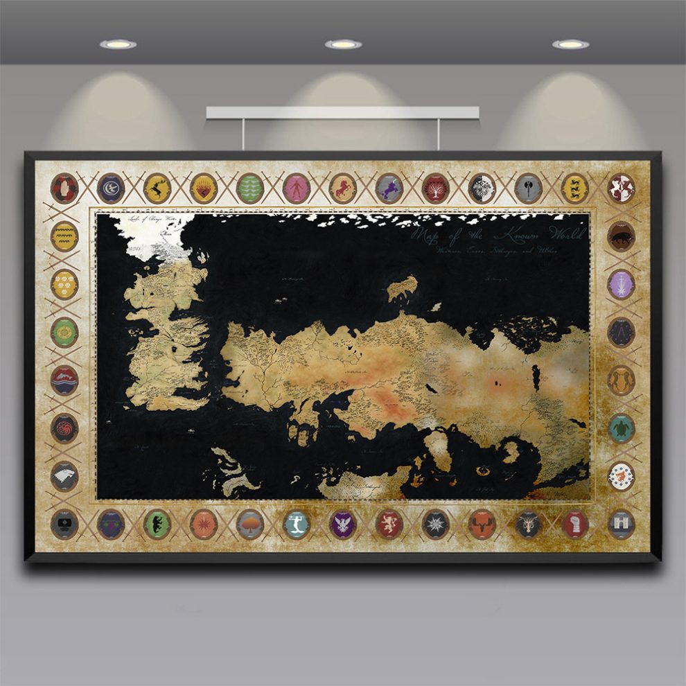 Vintage Game Of Thrones World Map Canvas Wall Art Unframed Poster ...