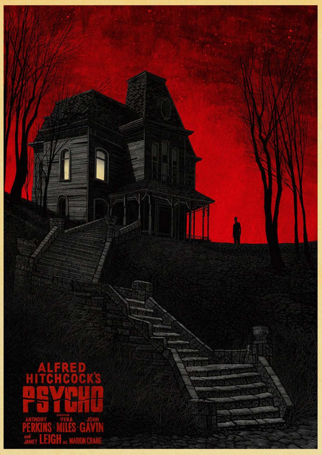 Psycho Film Retro Poster Alfred Hitchcock Horror Wall Art Sticker ...