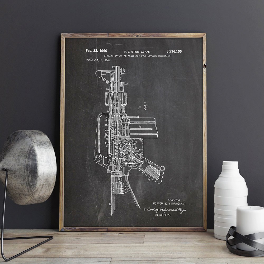 Vintage Military Rifle Blueprint Wall Poster For Enthusiasts Decor ...