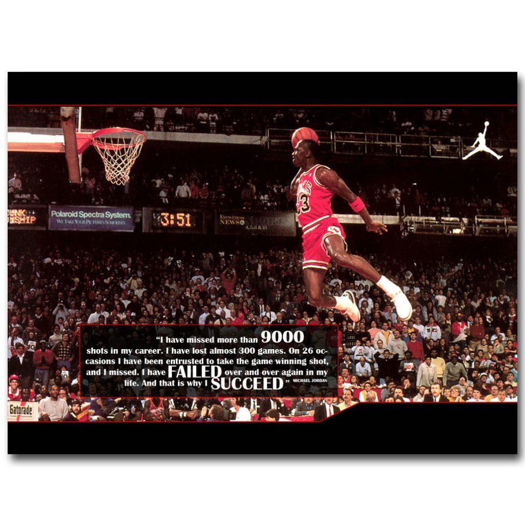 Michael Jordan Motivational Quote Silk Poster Basketball Dunk Wall Art ...