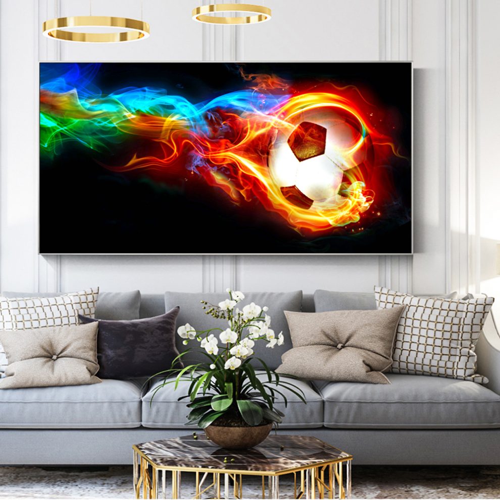 Abstract Football Art Rainbow Fire Soccer Ball Canvas Prints For Living ...