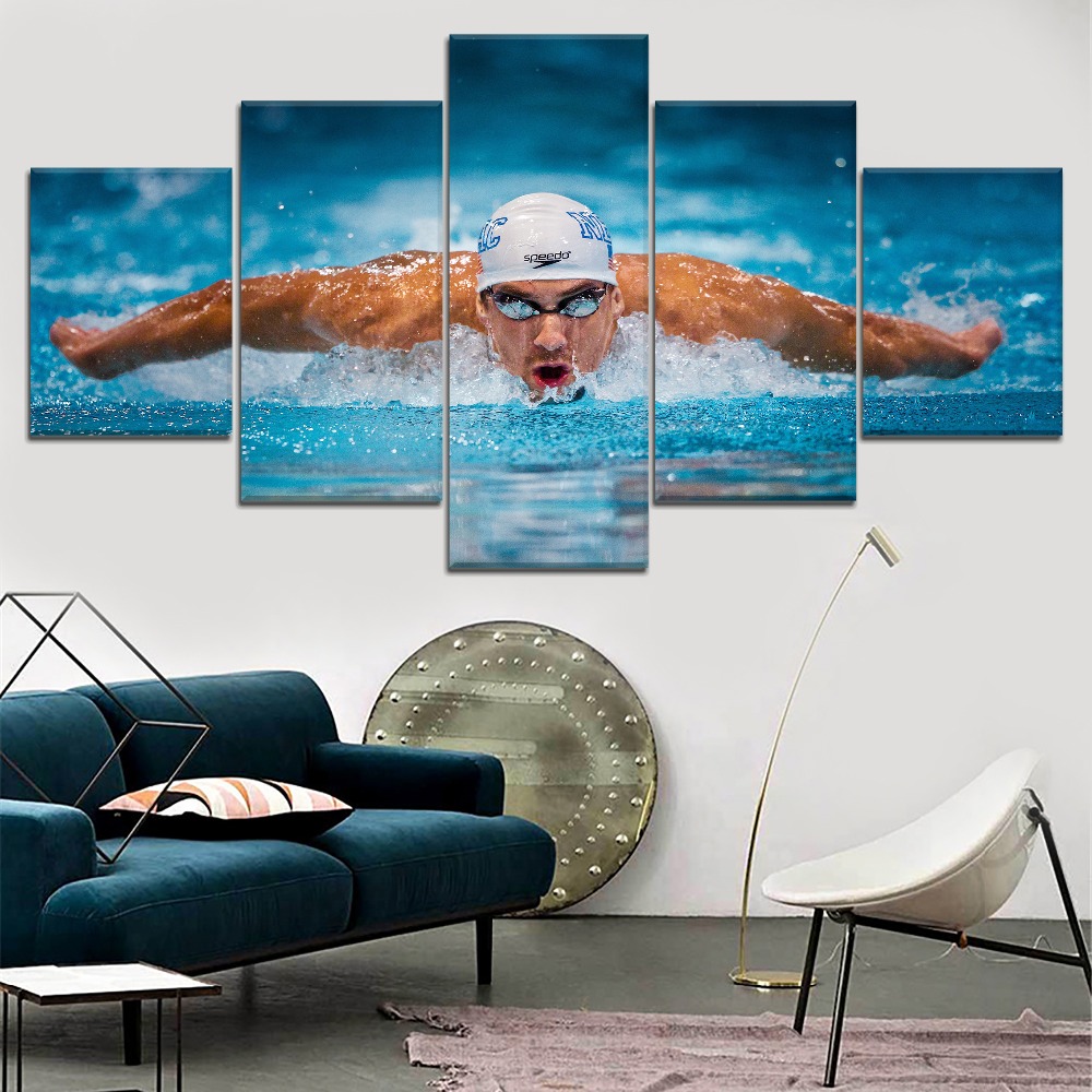 Michael Phelps Modular Canvas Art 5 Piece Sport Wall Decor Print ...