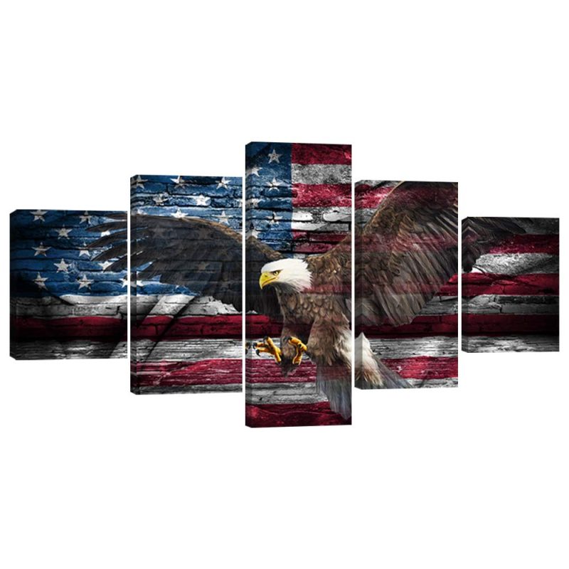 Vintage American Flag Bald Eagle Canvas Prints Military Wall Art ...