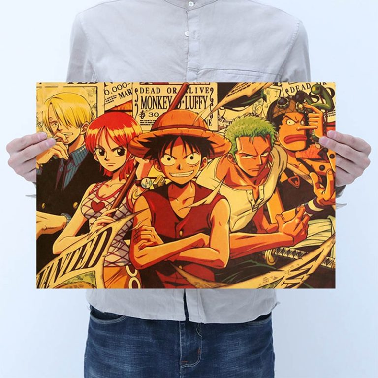 One Piece Anime Wall Stickers Vintage Luffy Wanted Poster Boys Room ...