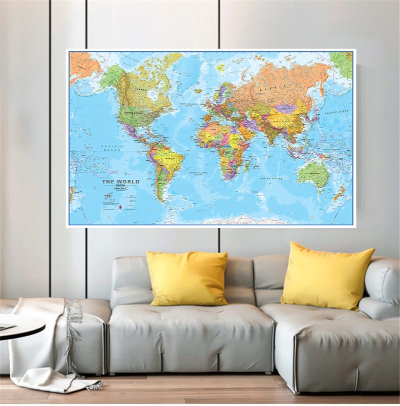 World Political Map Canvas Art Educational Wall Decor For Home Office ...