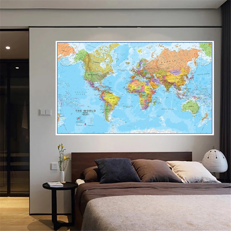 World Political Map Canvas Art Educational Wall Decor For Home Office ...