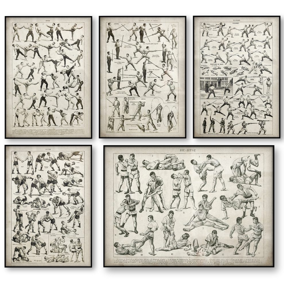 Vintage Boxing Fighting Chart Poster Sword Canvas Print Wall Art ...