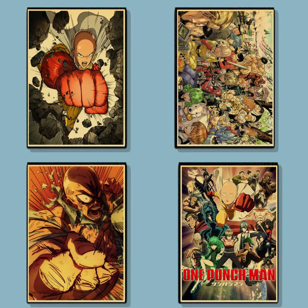 One Punch Man Vintage Anime Poster Retro Japanese Wall Art For Homebar ...