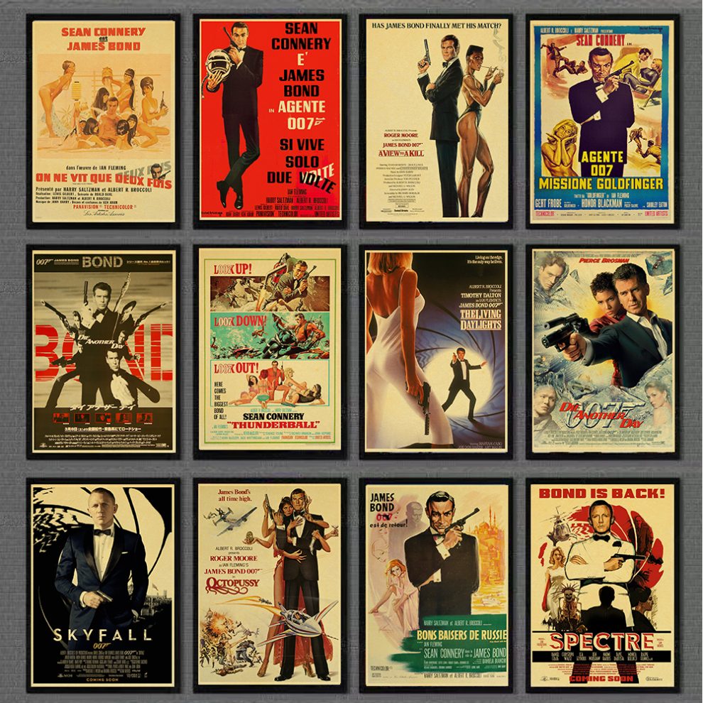 Vintage James Bond 007 Retro Kraft Poster For Home And Bar Decor ...